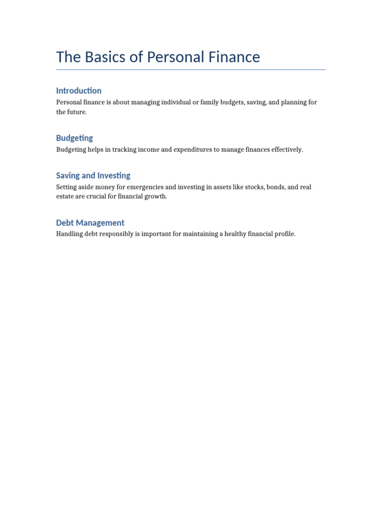 The Basics of Personal Finance | PDF