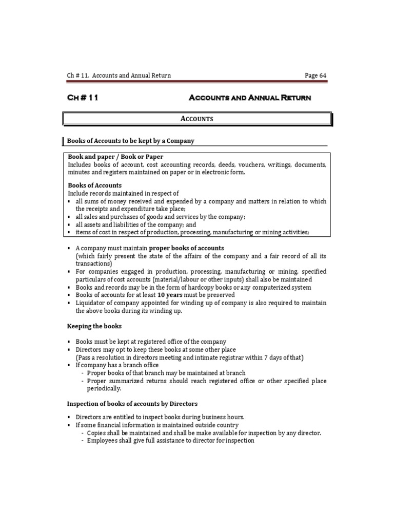 CH 11 (Accounts and Annual Return) | PDF | Financial Statement | Dividend