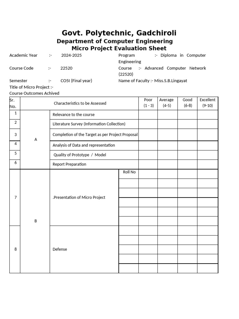 Micro Project Evaluation Sheet | PDF