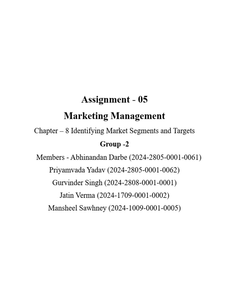 Assignment 05 Group 02 Marketing Management | PDF | Market Segmentation ...