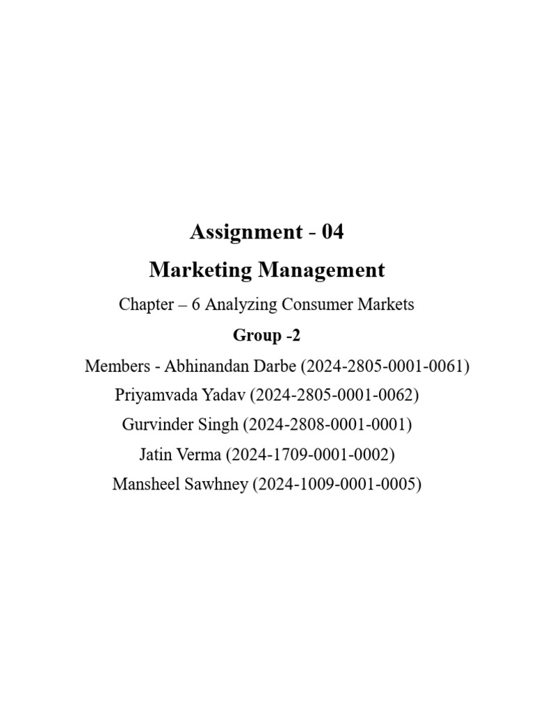 Assignment 04 Group 2 Marketing Management | PDF | Behavior | Consumer ...