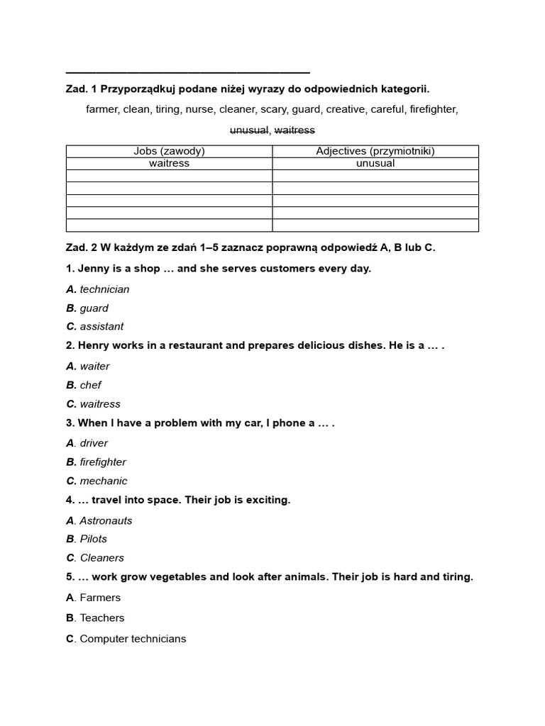 Unit 2 - Jobs | PDF | Waiting Staff | Food Retailing