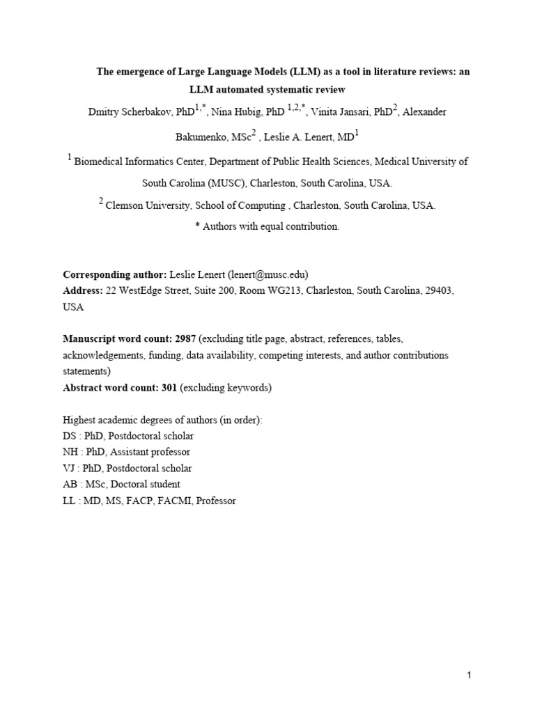 The Emergence of Large Language Models LLM As A To | PDF | Systematic ...