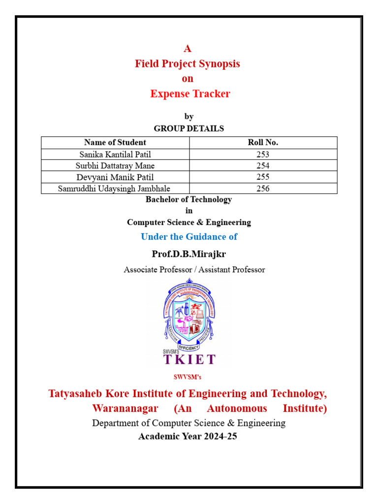 Expense Tracker Project Synopsis | PDF | Computing | Software Engineering