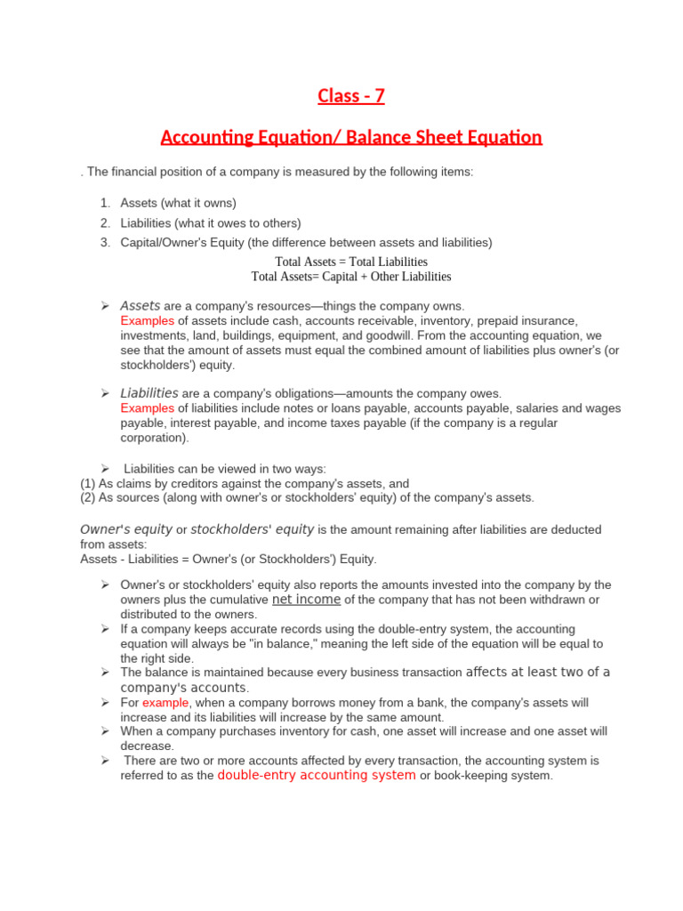 Accounting Equation and Balance Sheet Guide | PDF | Balance Sheet ...