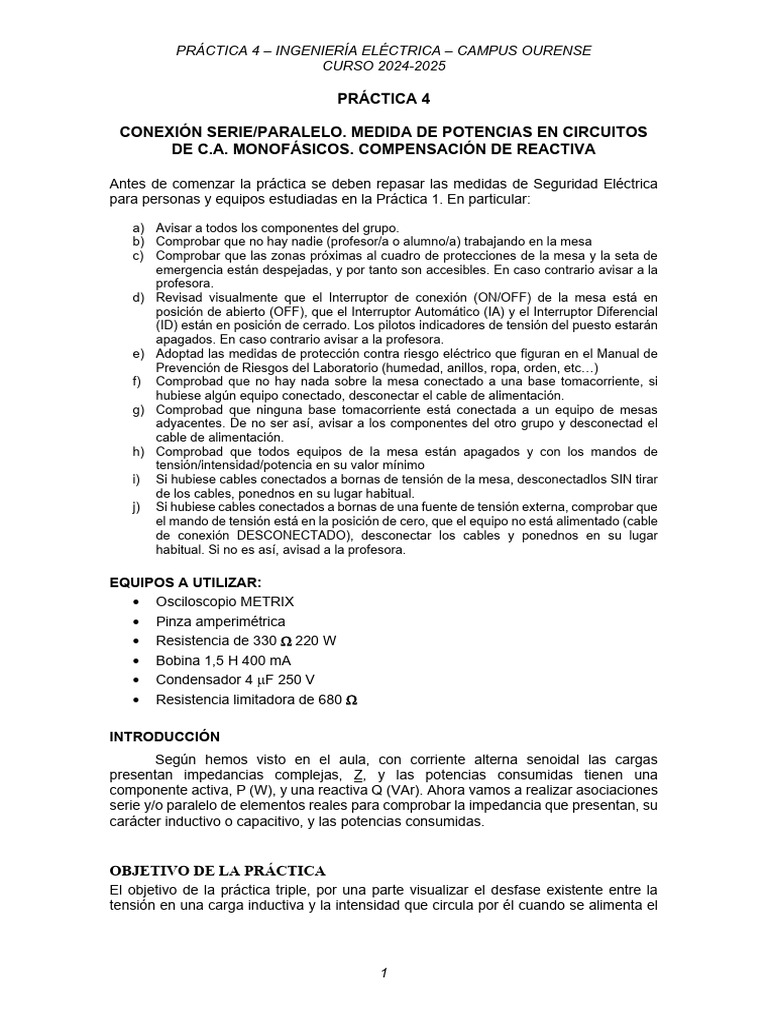 Formulario P4 - IE - 241109 - 130245 | PDF | Impedancia eléctrica | Condensador