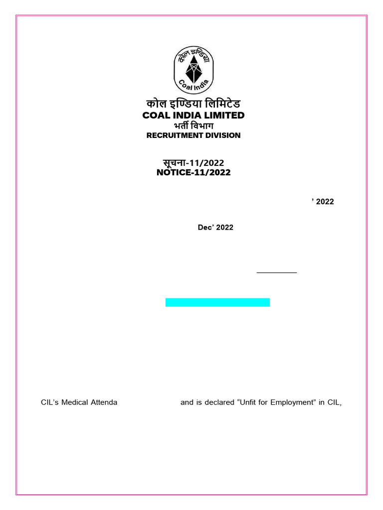 CIL MT CBT Result Allocation of Subsidiary For DV IME 2022 | PDF ...