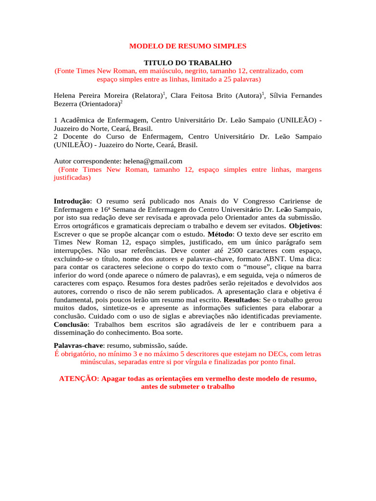 Modelo de Resumo Simples 1 | PDF