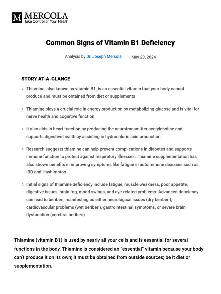 Essential Thiamine: Health & Deficiency | PDF | Vitamin | Nutrients
