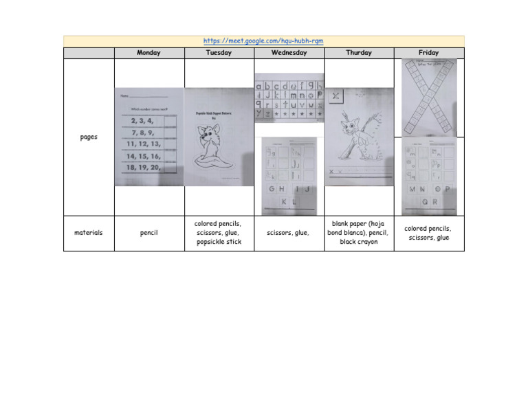 Worksheet Schedule and Materials Sheet1 | PDF