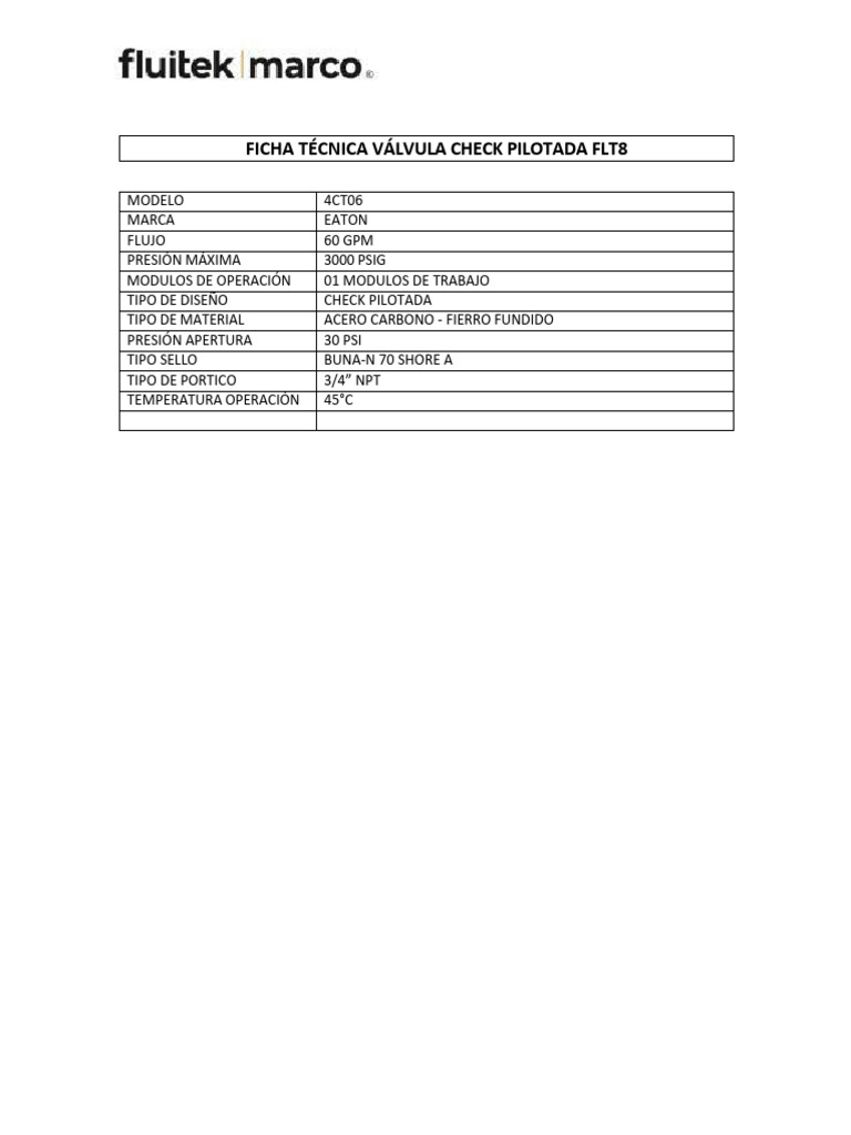 534-Ficha Técnica Válvula Check Pilotada Eaton - FLT Tte8 | PDF