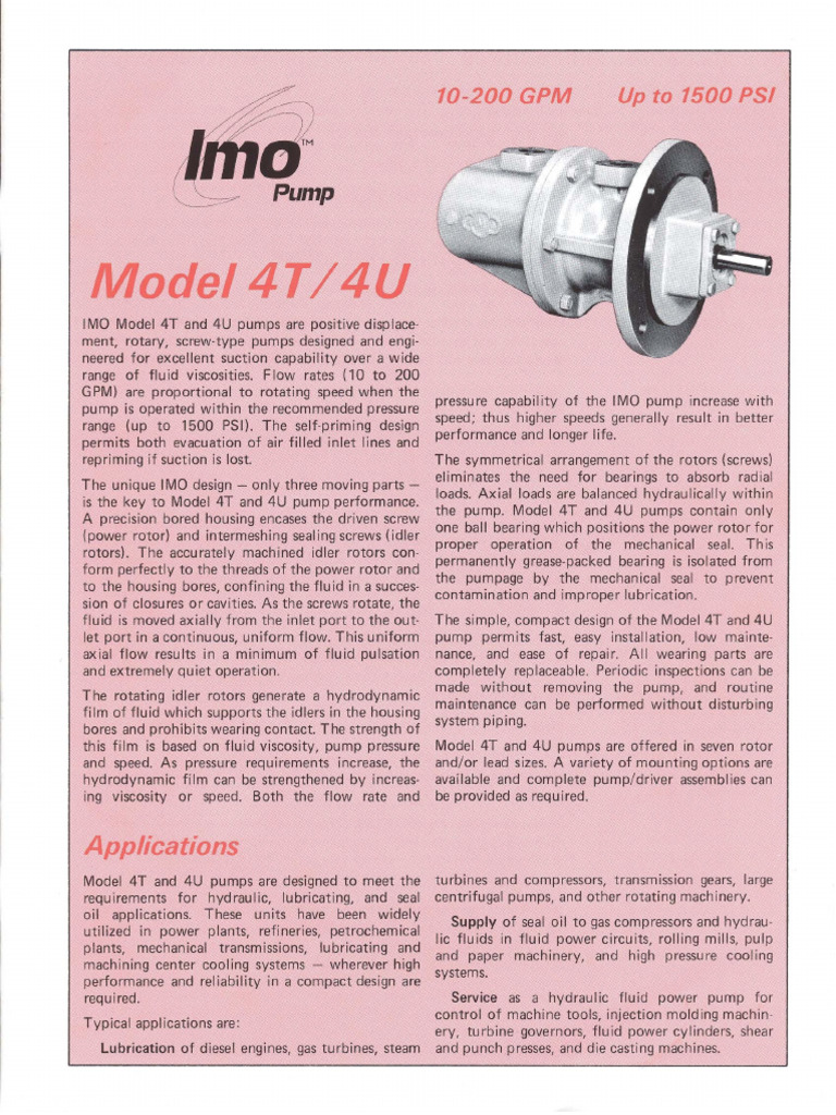 INSERCO INDUSTRIE IMO-Pumps-Brochures-IMO - 4T - 4U - Series - Brochure | PDF