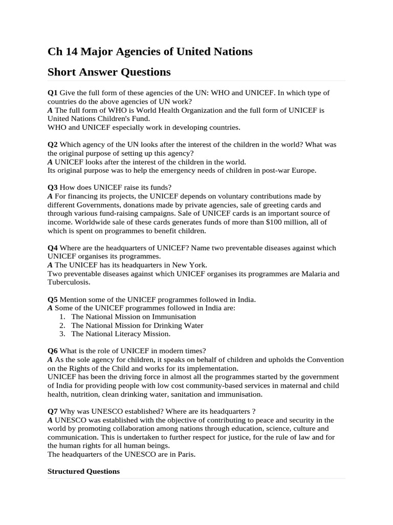 CH 14 Major Agencies of United Nations g10 (Nep) | PDF | World Health ...