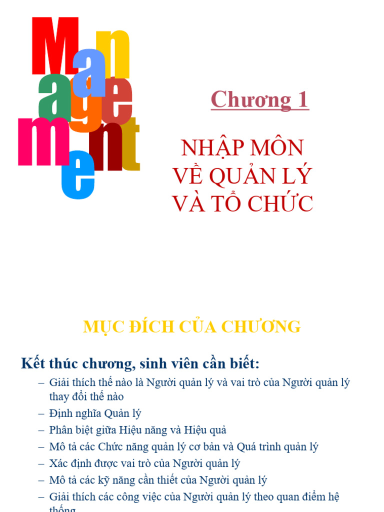 Chuong 1 Nhap Mon Quan Ly Va To Chuc | PDF