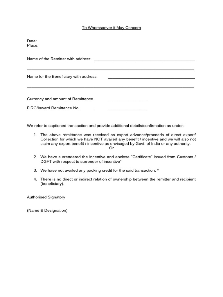 Format of Customer Declaration For Refunds, Rebates, Reduction in ...