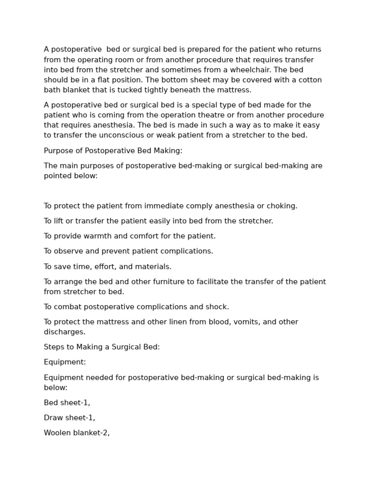 Juliette Post Operative Bed Making | PDF | Bed | Anesthesia