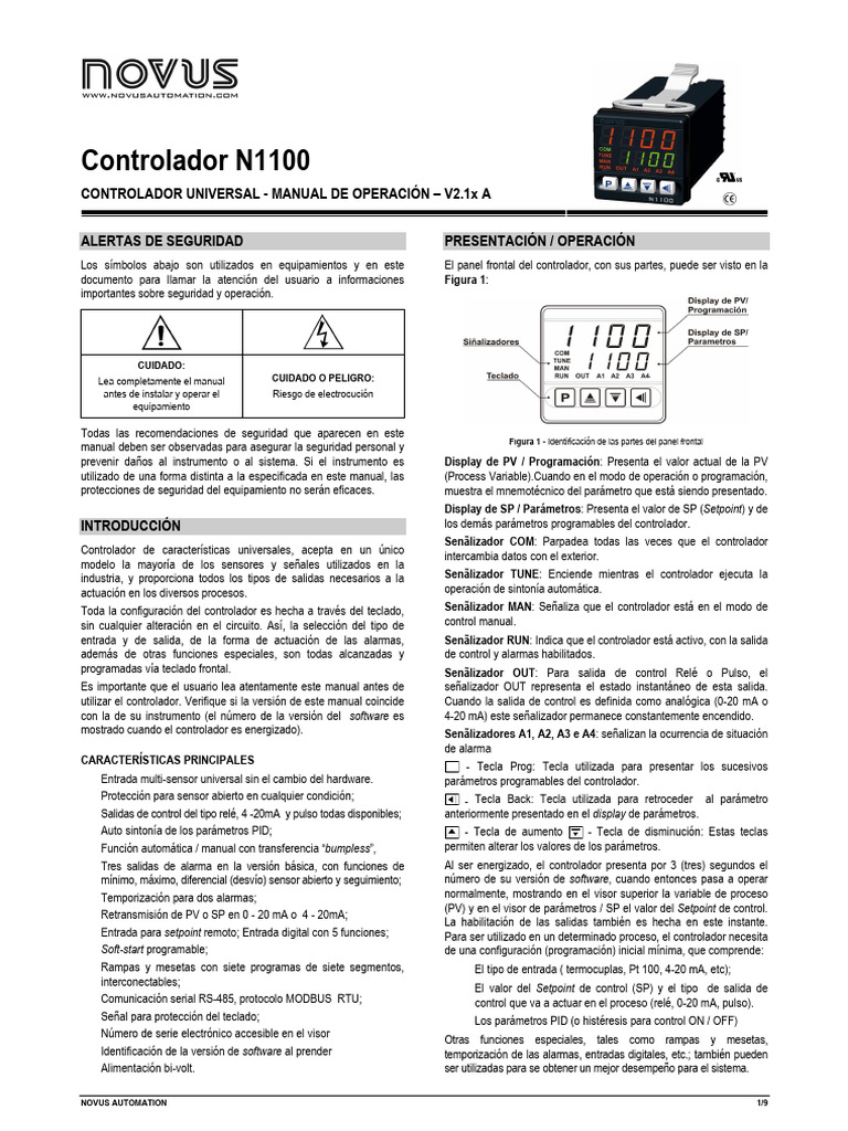 Manual de Operación Controlador N1100 | PDF | Relé | Par termoeléctrico