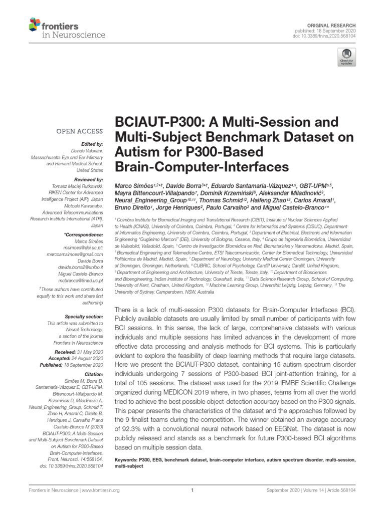 BCIAUT P300 A Multi Session and Multi Su | PDF | Electroencephalography | Magnetoencephalography