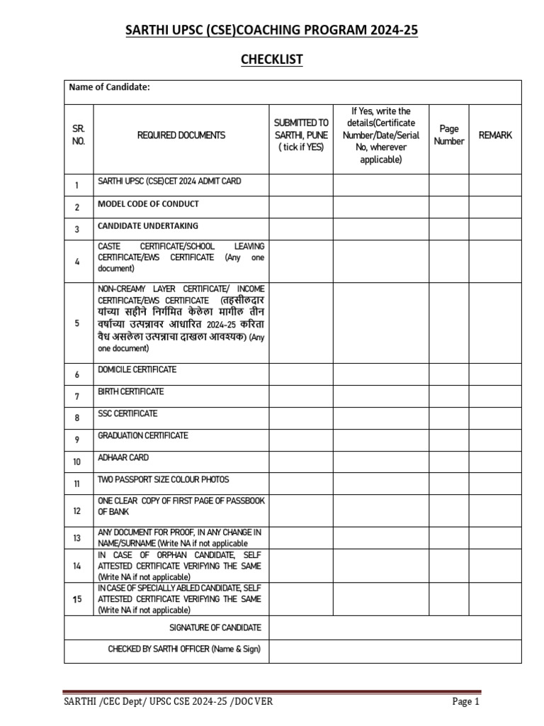 Sarthi Upsc Checklist | PDF