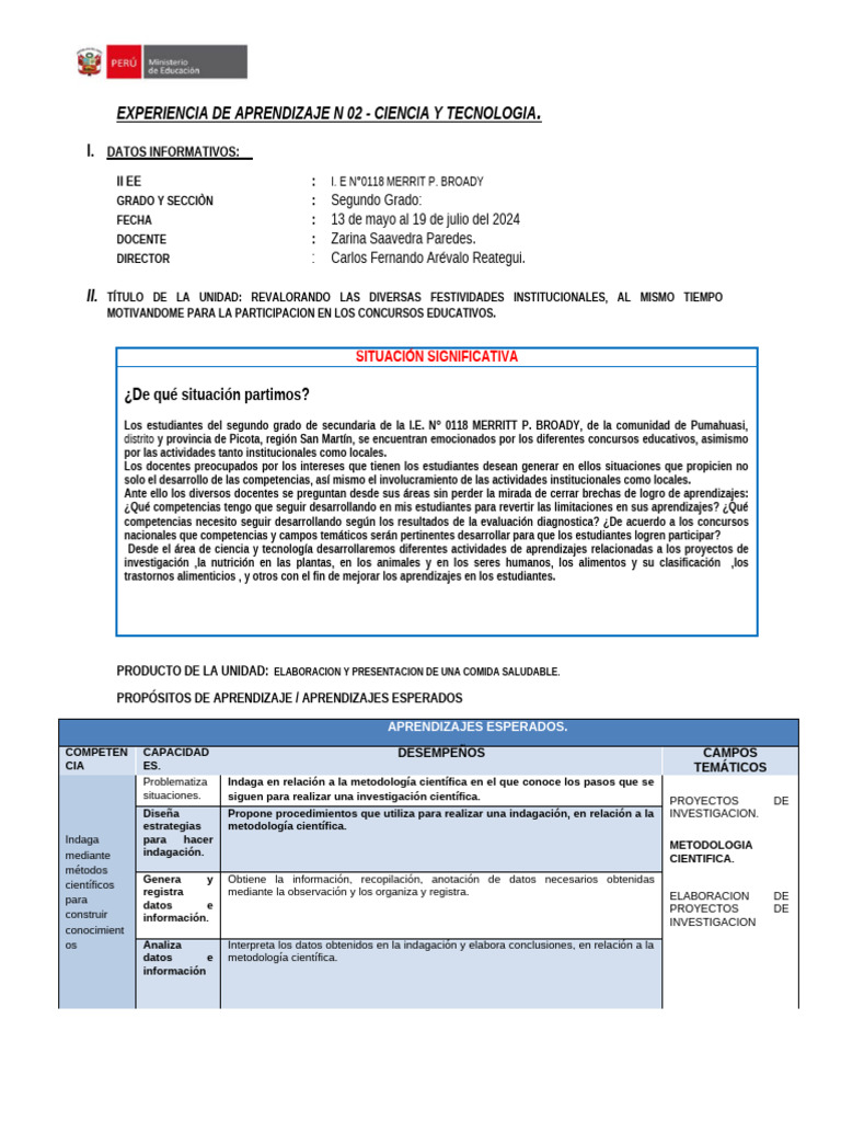 Unidad 2 Cyt 2do Año Zarina 2024 | PDF | Nutrición | Dieta y nutrición