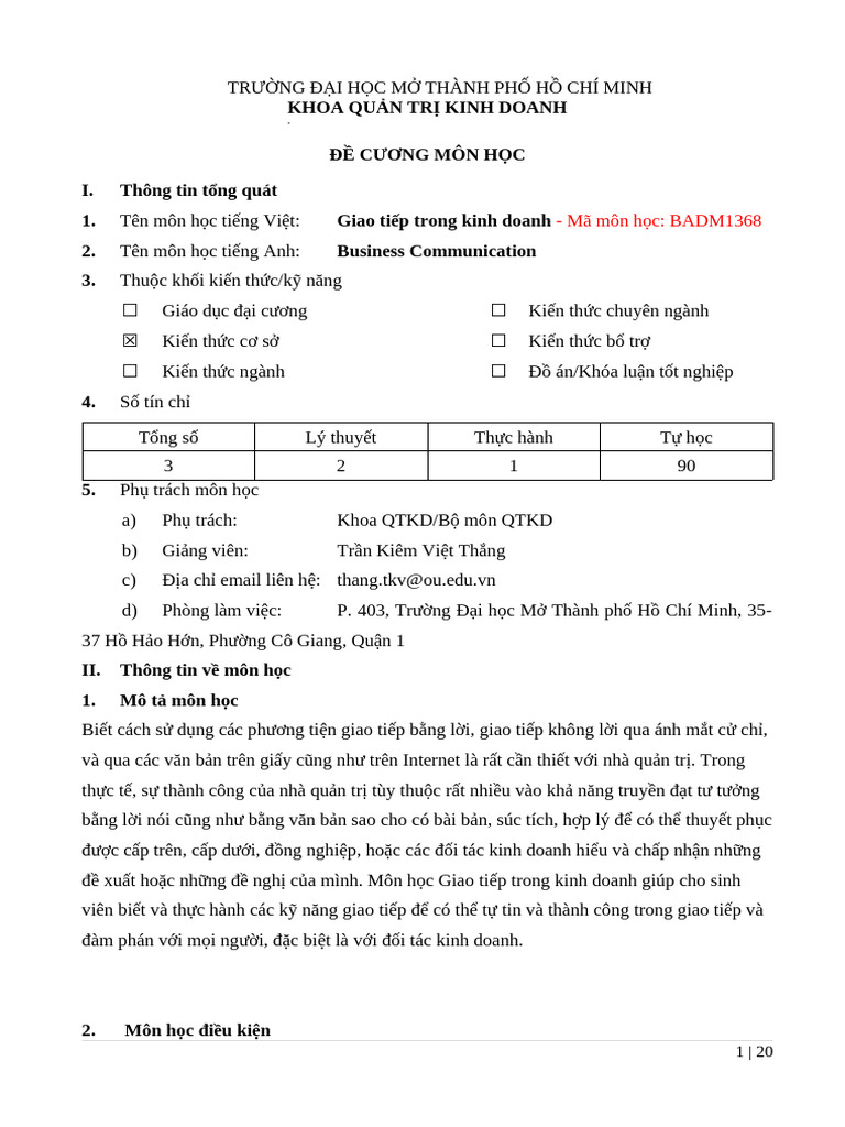 11 - Giao Tiep Trong Kinh Doanh - BADM1368 | PDF