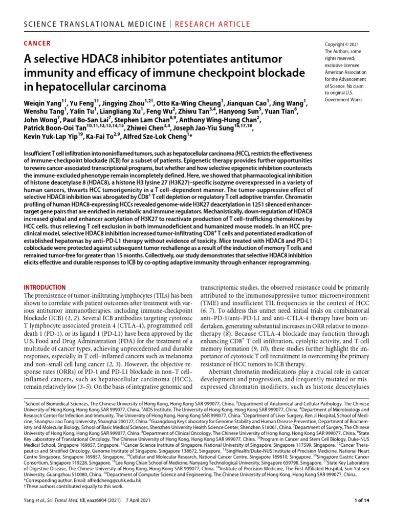 A selective HDAC8 inhibitor potentiates antitumor immunity and efficacy ...
