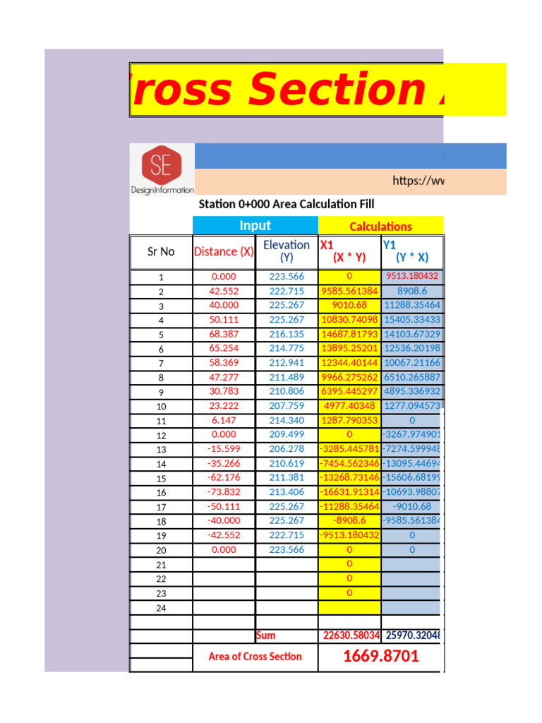 Cross Section Area Calculations in Excel | PDF