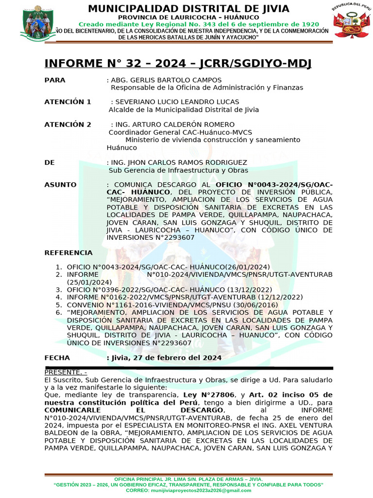 Informe #32 - 2024 - Jcrrsgdiyo-Mdj Descargo Axel | PDF | Gobierno