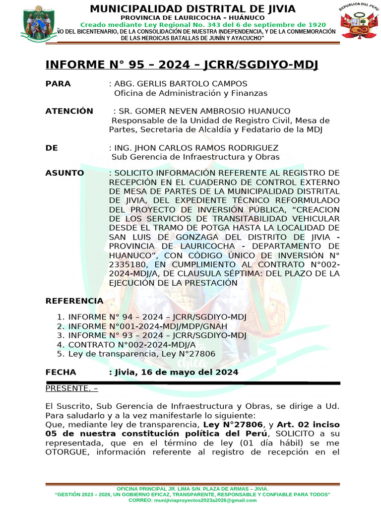 Informe #95 - 2024 - Jcrrsgdiyo-Mdj Solicito Informacion Referente Al ...
