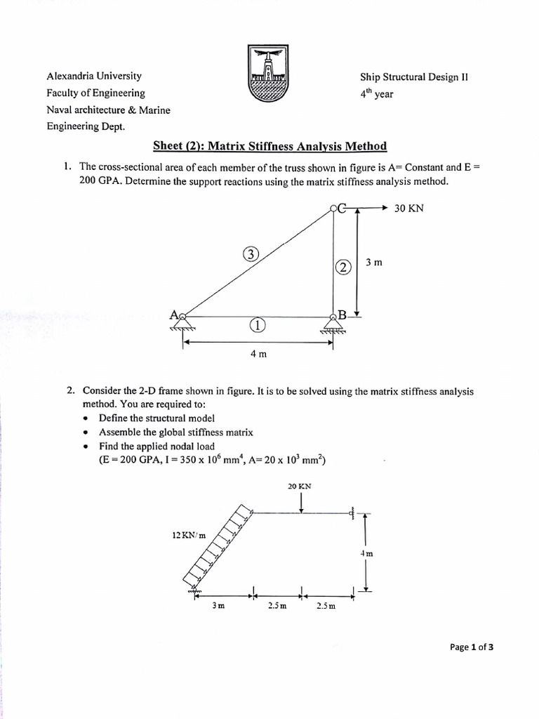 Sheet #2 - Matrix Stiffness Analysis Method | PDF