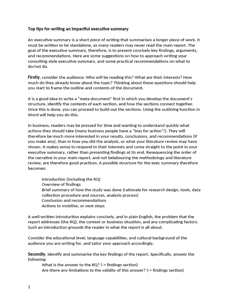 How To Write An Impactful Executive Summary | PDF | Human Communication ...