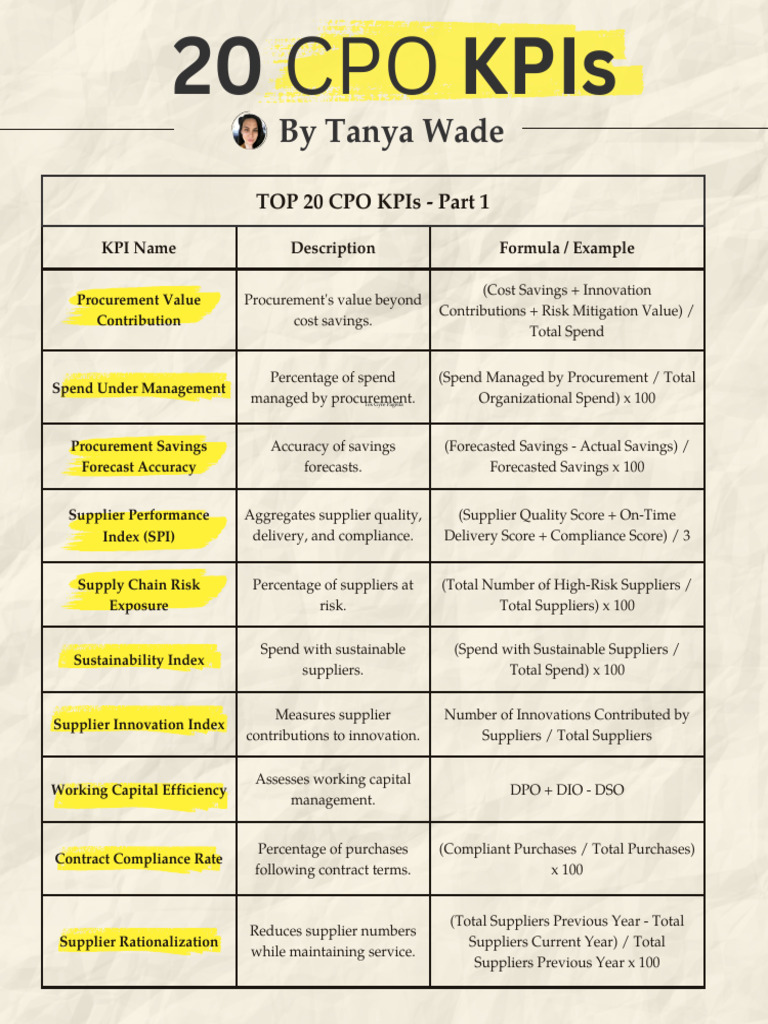 Top 20 CPO KPIs Explained | PDF | Procurement | Performance Indicator