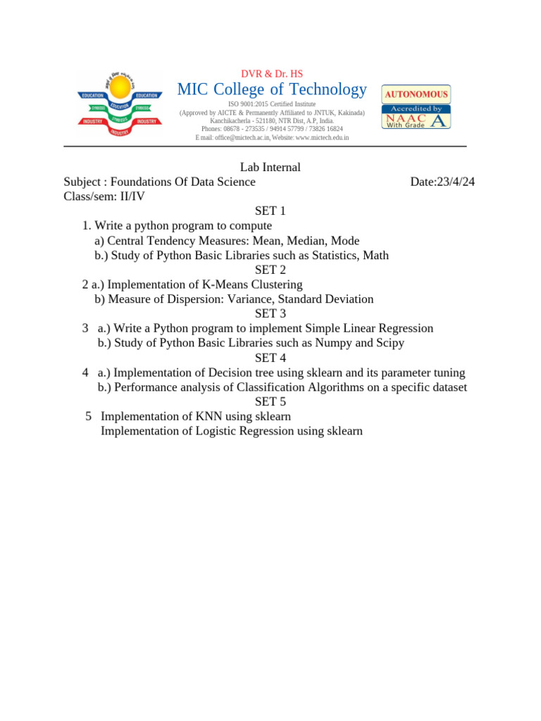 Data Science Lab Assignments Guide | PDF