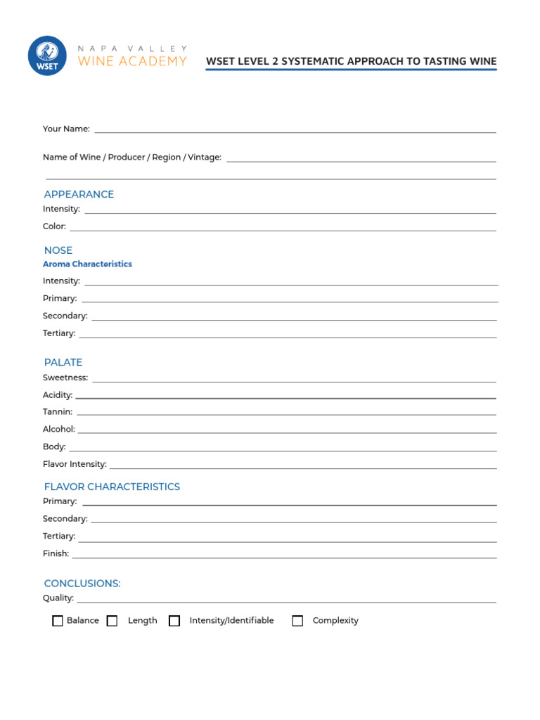 WSET Level 2 Tasting Notes | PDF