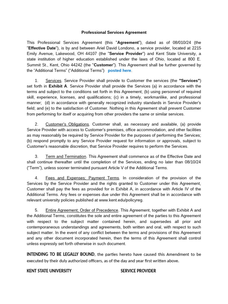 Ariel David Londono Professional Services Agreement - Commencement ...
