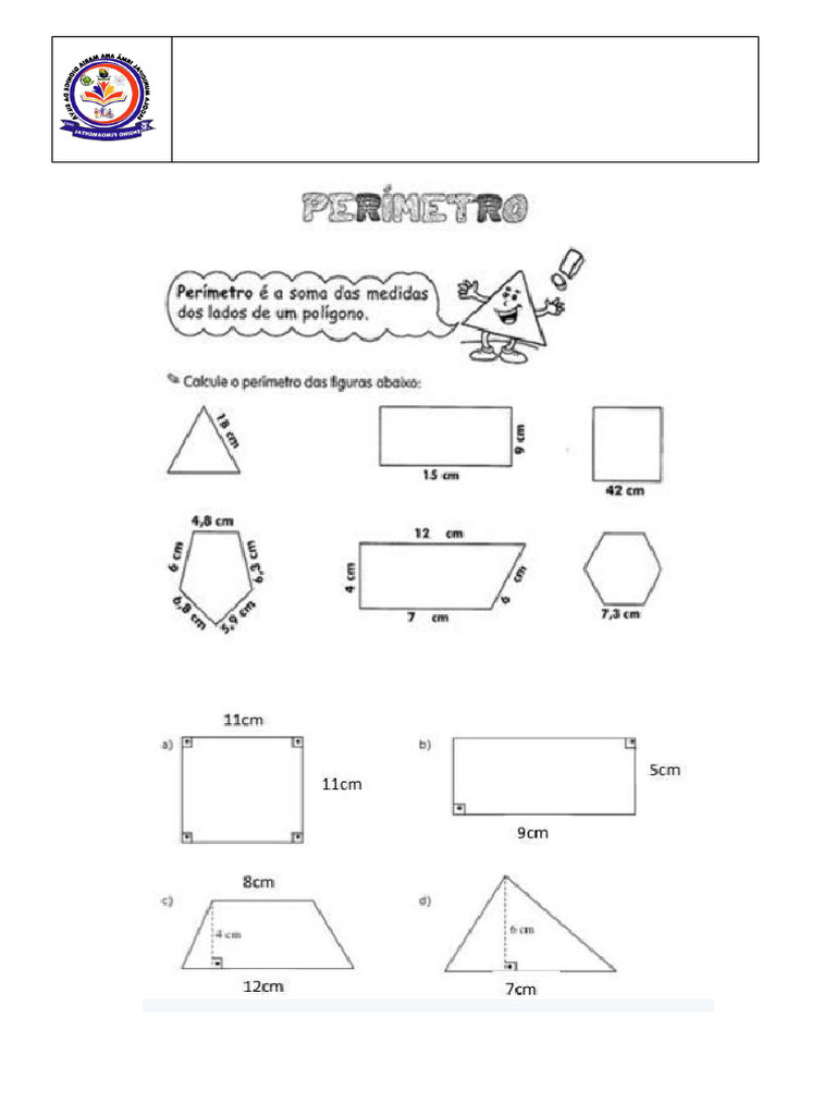 Atividade 7° Ano - Perímetro e Área | PDF | Carreira e Crescimento