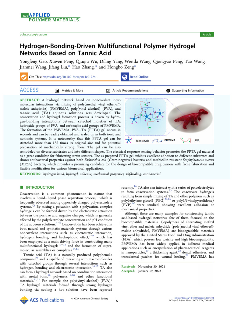 Hydrogen-Bonding-Driven Multifunctional Polymer Hydrogel Networks Based ...