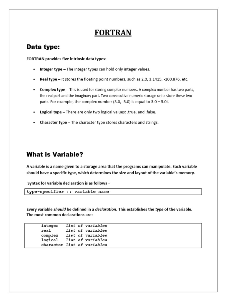 FORTRAN Data Types and Programming Basics | PDF | Data Type | Variable (Computer Science)