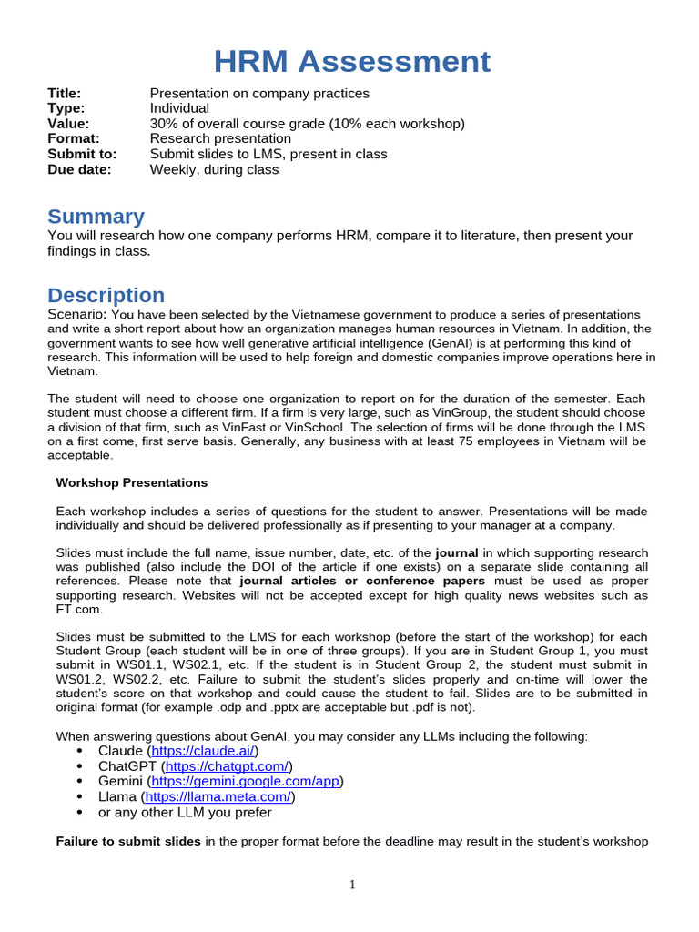 HRM Workshop Assessment Brief | PDF | Human Resource Management | Cognition