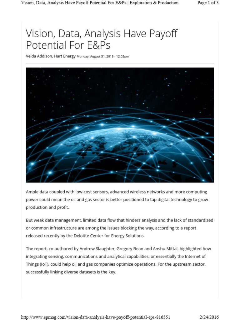 Vision Data Analysis Have Payoff Potential | PDF | Internet Of Things | Petroleum Reservoir