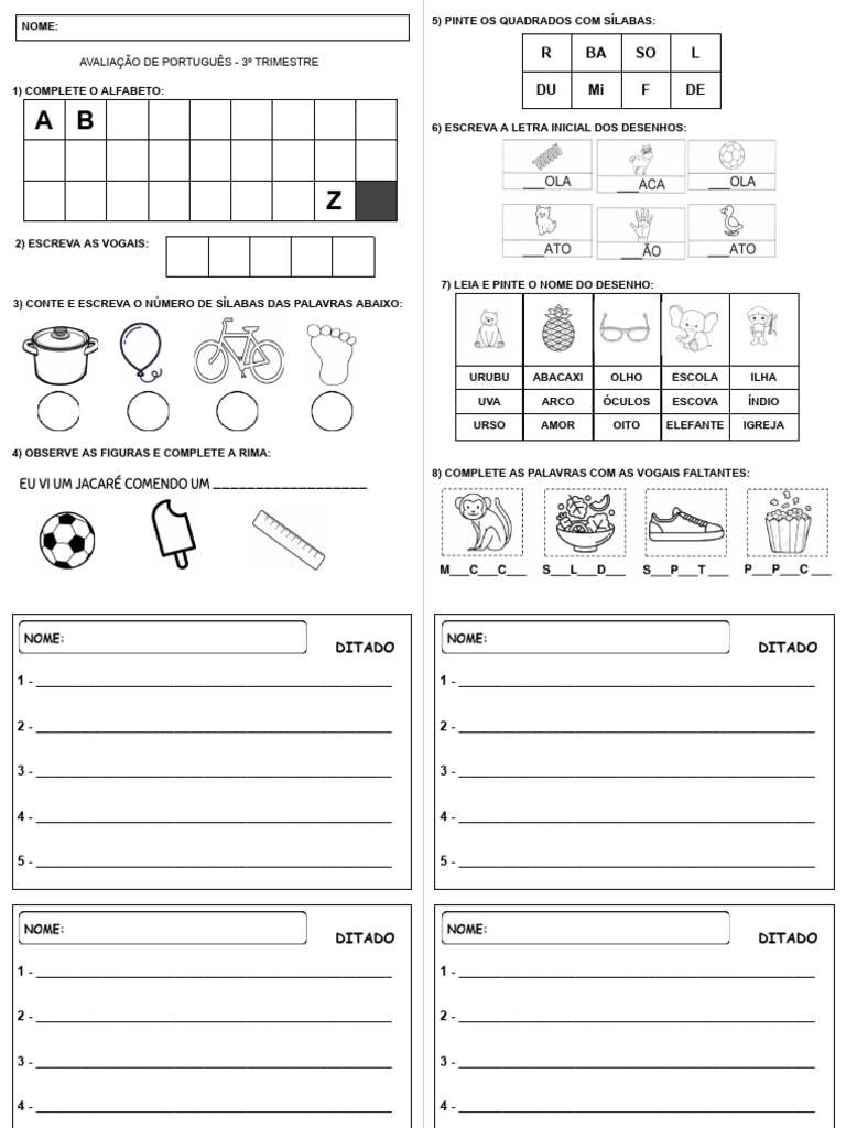Avaliação 3º Trimestre Português | PDF | Linguística | Famílias ...