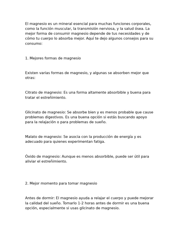 Mejores Formas y Beneficios del Magnesio | PDF | Magnesio | Dormir