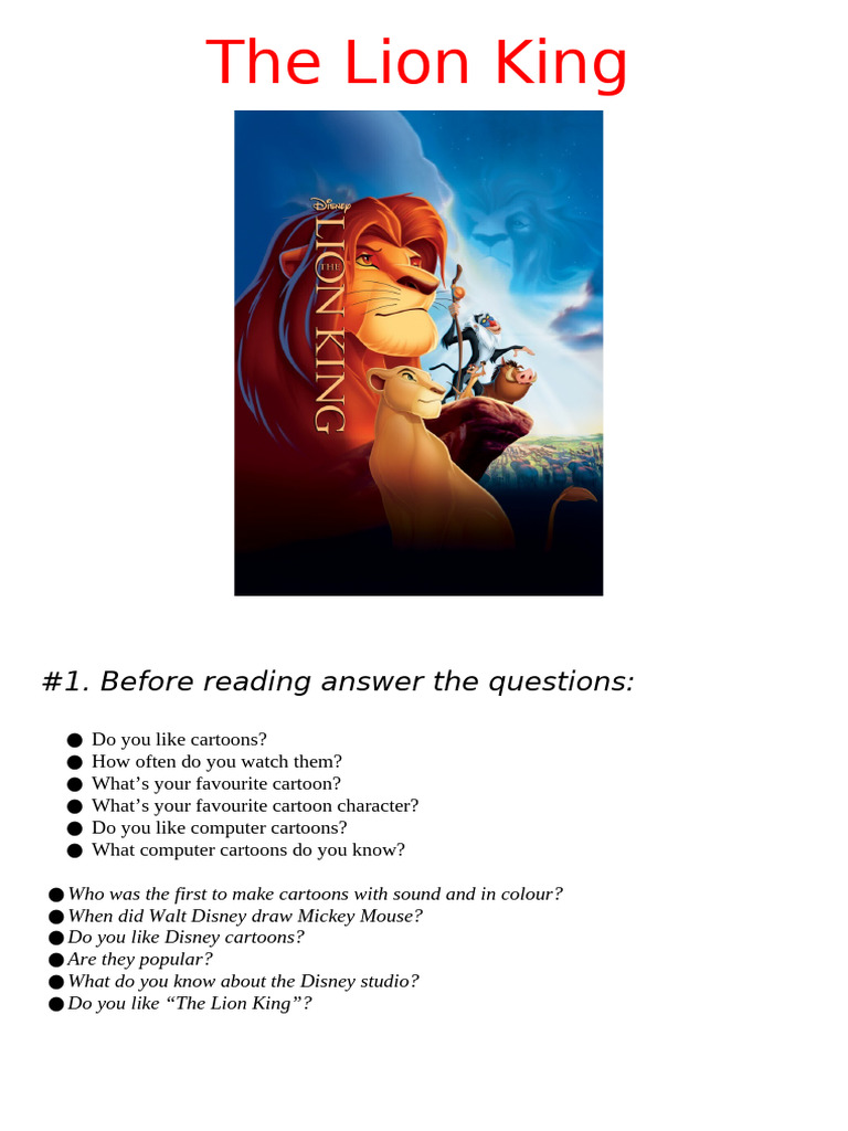 The Lion King Activities With Music Songs Nursery Rhymes Picture | PDF