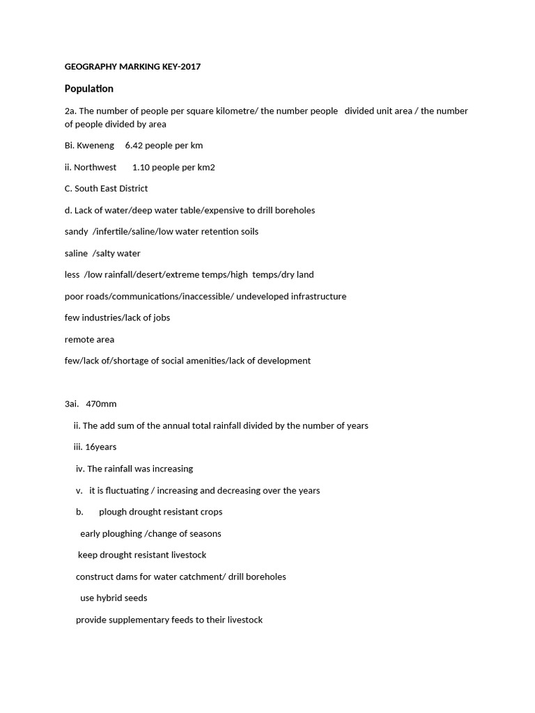 Geography Marking Key | PDF