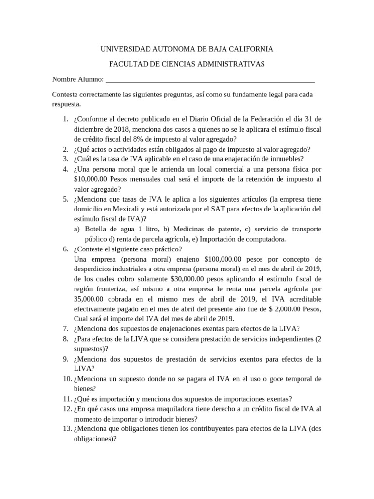 Preguntas LIVA | PDF | Impuesto al valor agregado | Impuestos