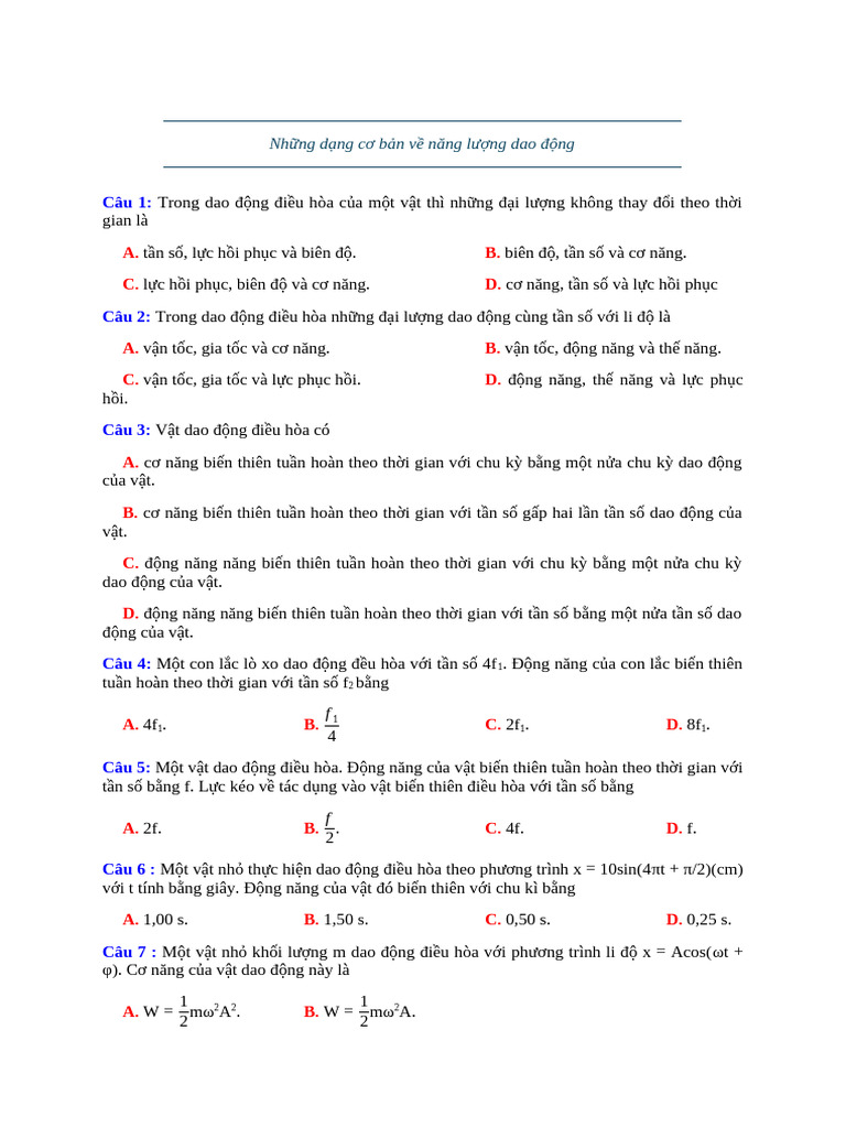 Cơ Năng Trong DDDH Lý 11 | PDF