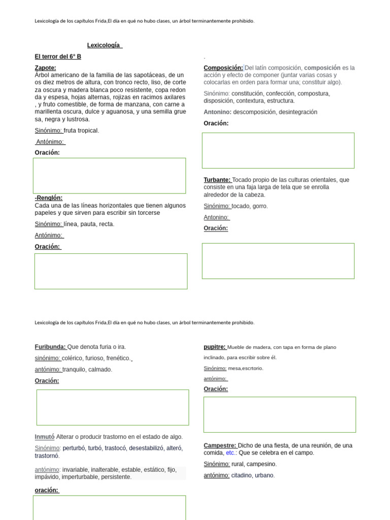 Lexicología El Terro Del Sexto B | PDF | Arboles | Fruta