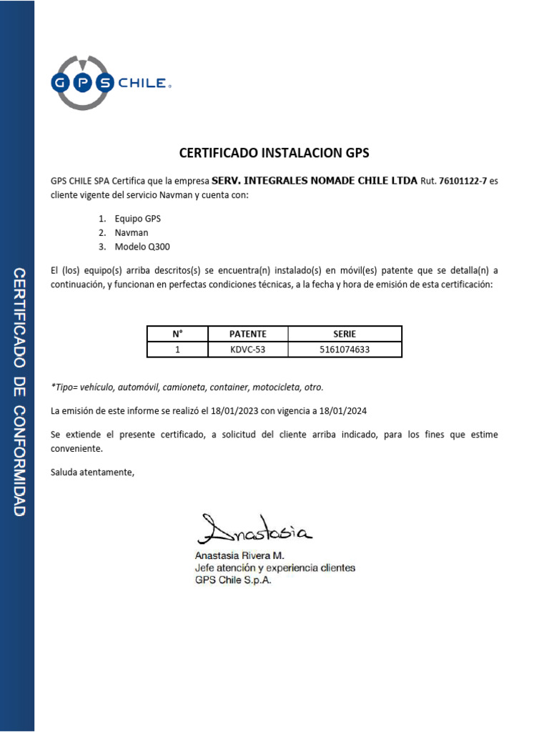 Certificado Instalación GPS | PDF | Tecnología