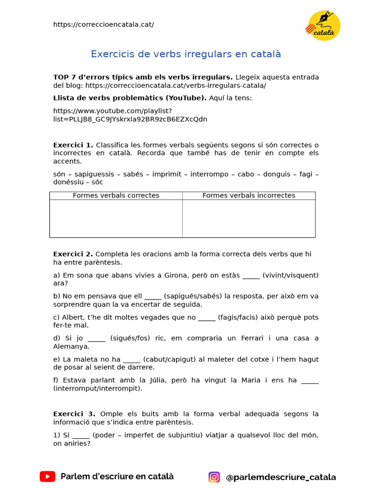 Exercicis Verbs Irregulars PDF | PDF