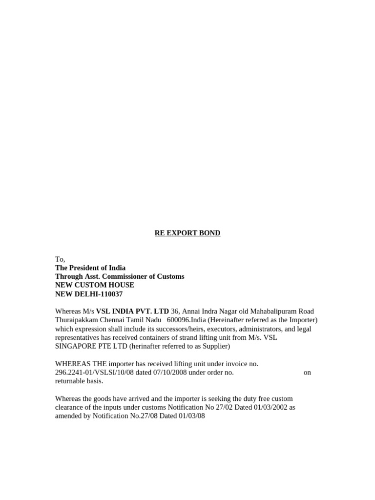 RE EXPORT BOND | PDF | Guarantee | Justice